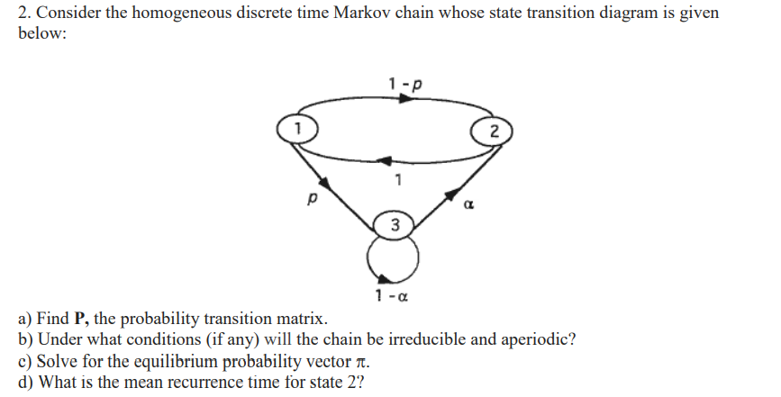 Solved 2. Consider the homogeneous discrete time Markov | Chegg.com