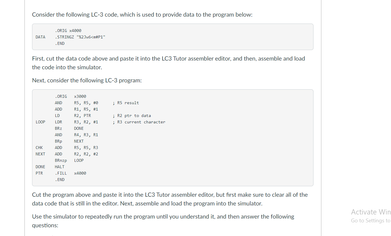 Consider the following LC-3 code, which is used to | Chegg.com