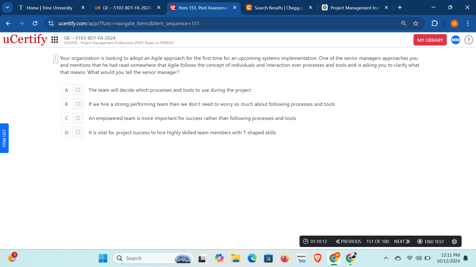 Solved Your organization is looking to adopt an Agile | Chegg.com