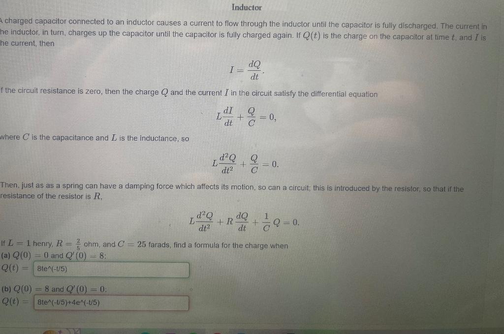 Solved A charged capacitor connected to an inductor causes a | Chegg.com