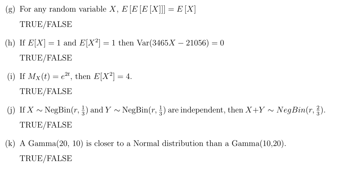 Solved (g) For any random variable X,E[E[E[X]]]=E[X] | Chegg.com