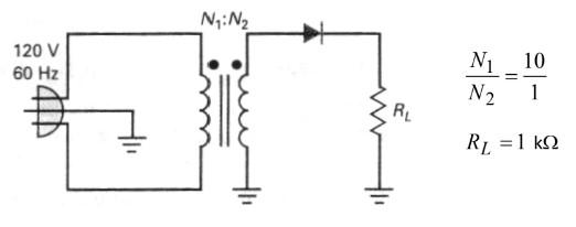 Solved A half-wave rectifier (without the c filter) is shown | Chegg.com