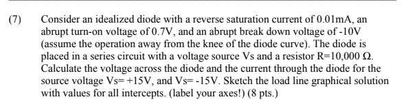 Solved (7) Consider an idealized diode with a reverse | Chegg.com