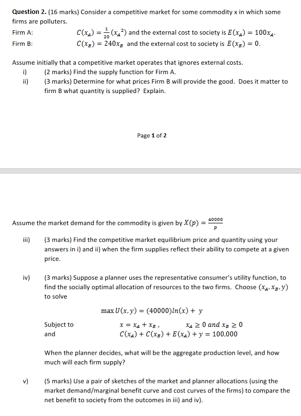 Solved Question 2. (16 ﻿marks) ﻿Consider a competitive | Chegg.com