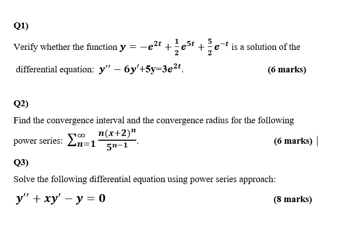 Solved Q1) Verify whether the function y = -e2t + + est + e | Chegg.com