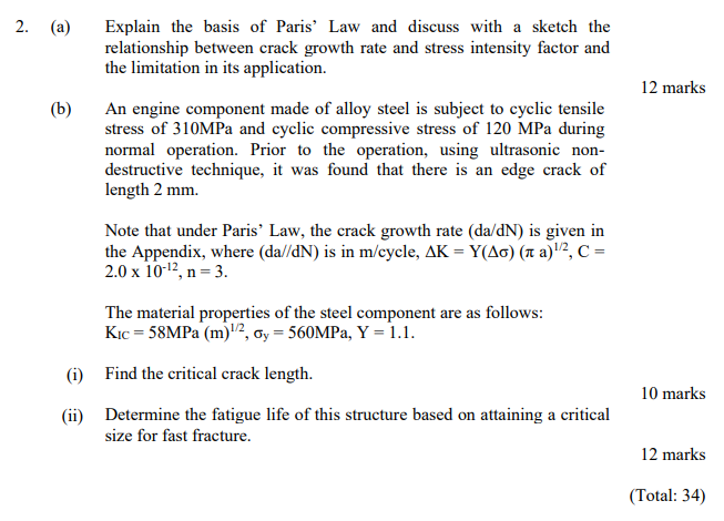 Solved 2. (a) Explain the basis of Paris Law and discuss | Chegg.com