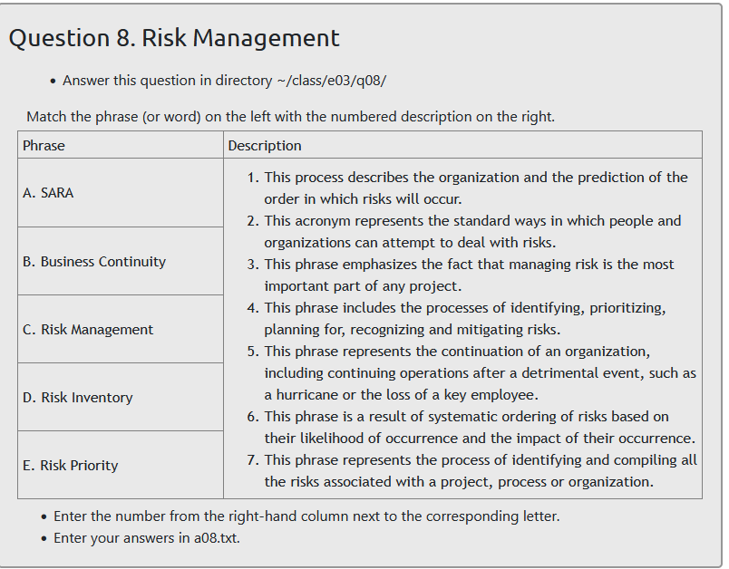 Solved Question 8. Risk Management • Answer this question in | Chegg.com