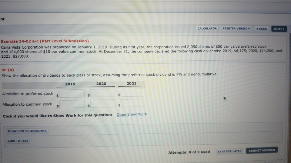 Solved nt CALCULATOR PRINTER VERSION BACK NEXT Exercise | Chegg.com