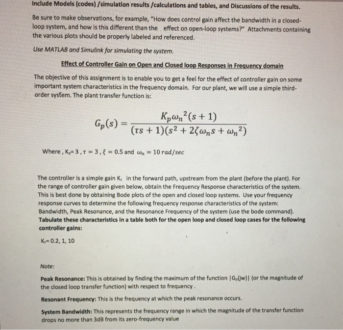 Include Models (codes) /simulation results | Chegg.com