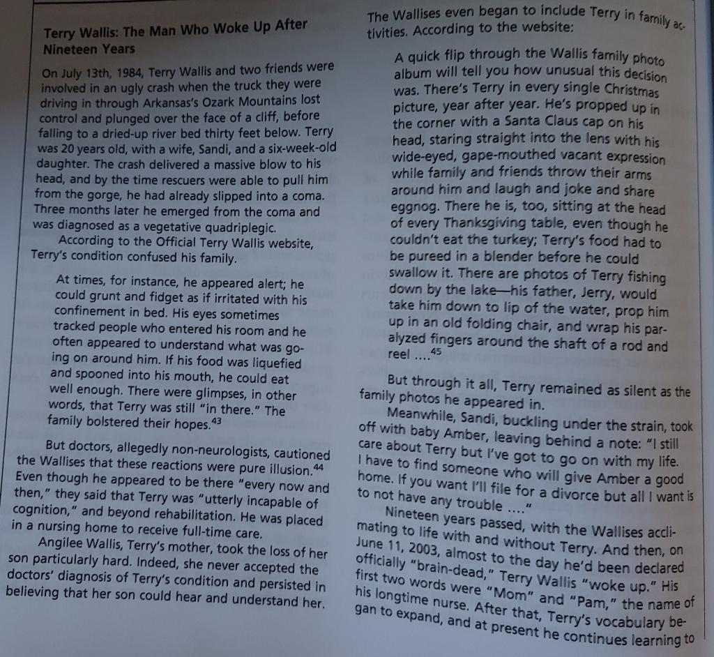 Solved Terry Wallis: The Man Who Woke Up After Nineteen | Chegg.com