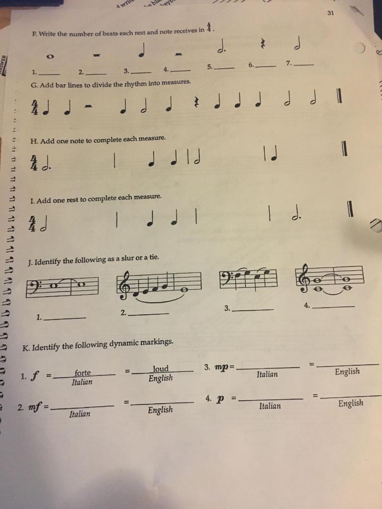 Review A. Write the letter names of the notes in the | Chegg.com