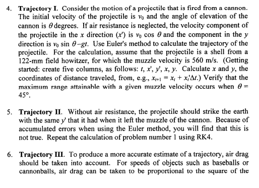 Solved 4. Trajectory I. Consider the motion of a projectile | Chegg.com