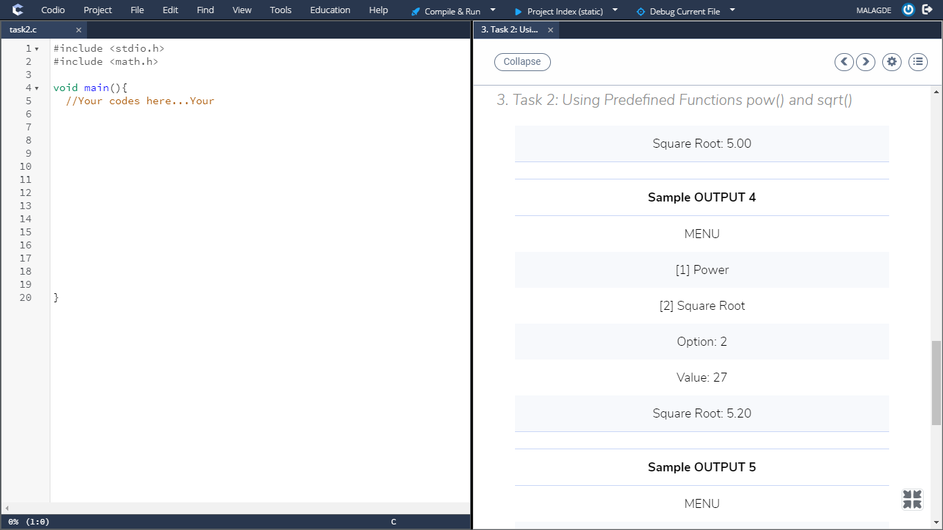 Solved Codio Project File Edit Find View Tools Education | Chegg.com