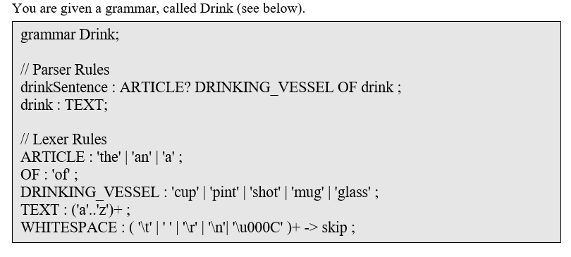 Solved Test the lexer and parser generated using ANTLR’s | Chegg.com