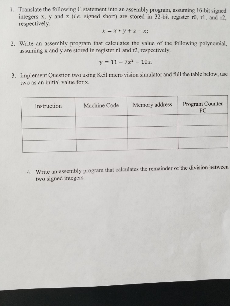 Solved 1. Translate the following C statement into an | Chegg.com