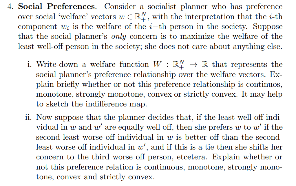 Solved 4. Social Preferences. Consider a socialist planner | Chegg.com