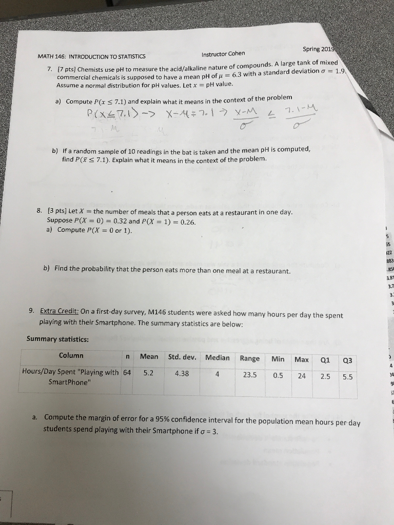Solved Spring 2019 Instructor Cohen MATH 146: INTRODUCTION | Chegg.com