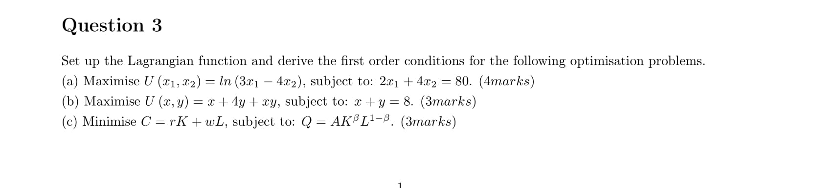Solved Question 3 Set up the Lagrangian function and derive | Chegg.com