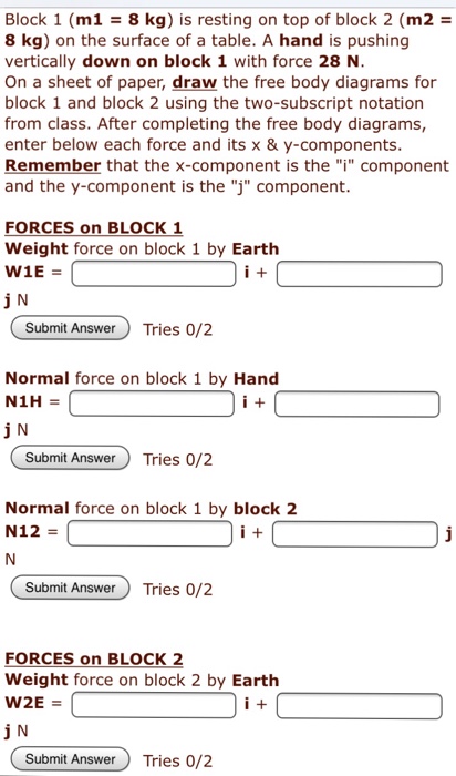 Solved Block 1 (m1 8 kg) is resting on top of block 2 (m2- 8 | Chegg.com