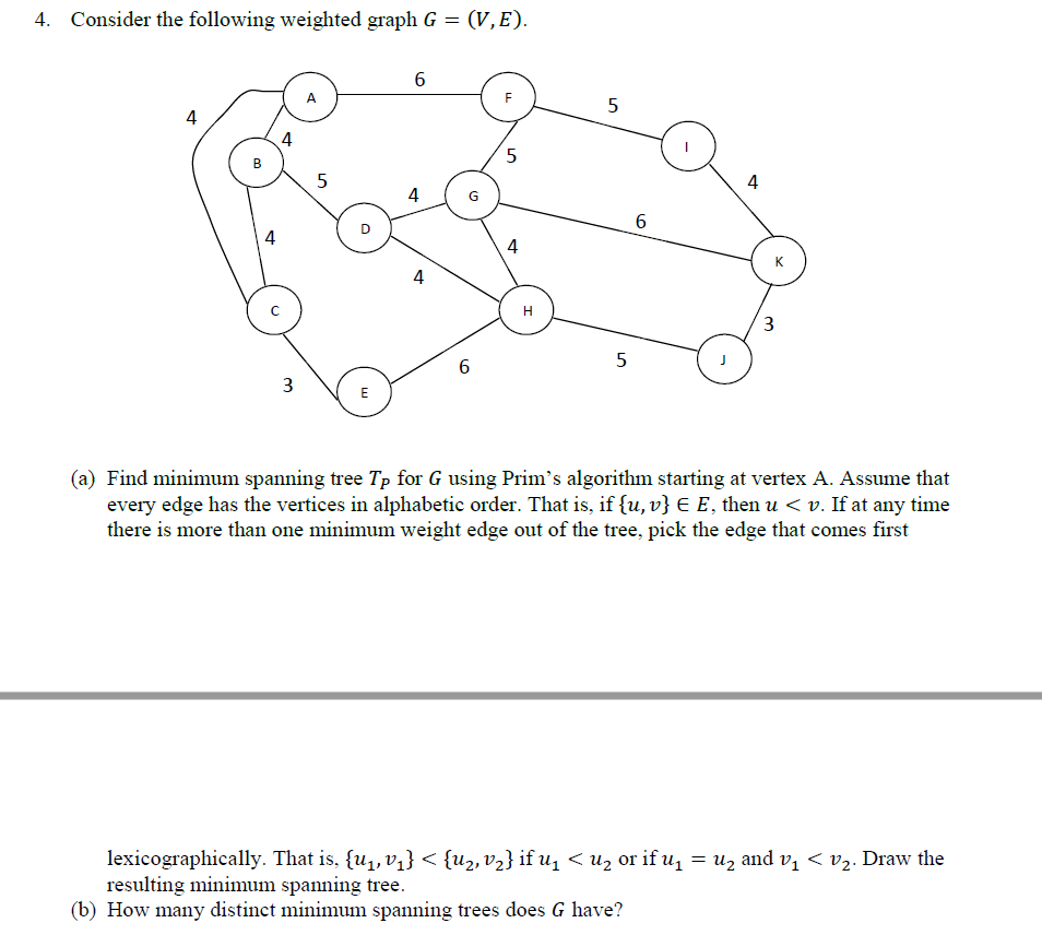 4. Consider the following weighted graph G=(V,E). (a) | Chegg.com