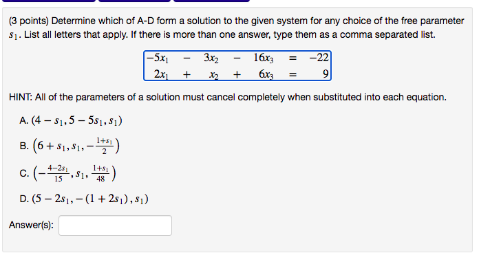 Solved (3 points) Determine which of A-D form a solution to | Chegg.com