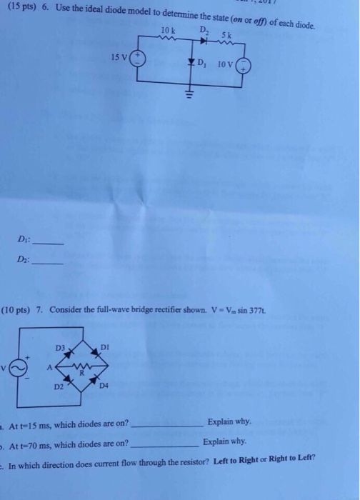 Solved Use the ideal diode model to determine the state (on | Chegg.com