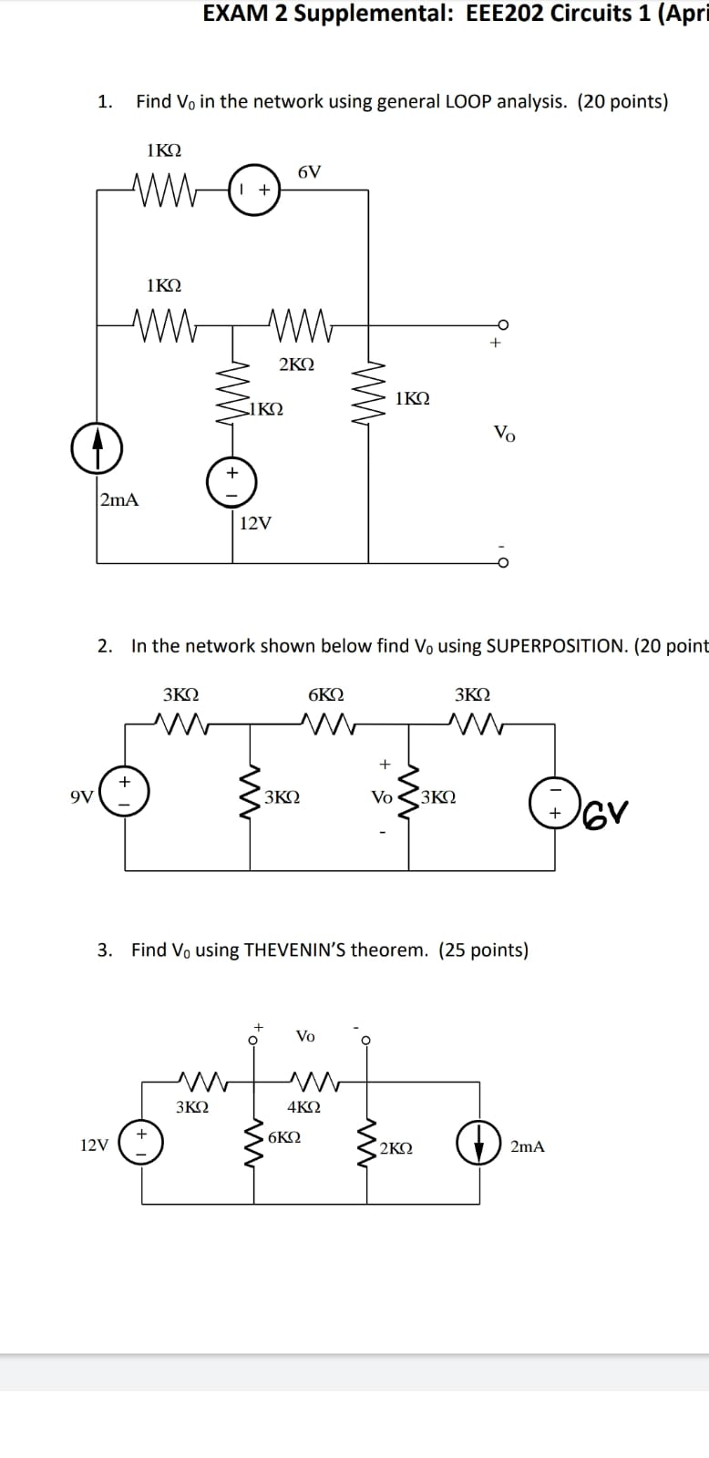 Solved EXAM 2 Supplemental: EEE202 Circuits 1 (Apri 1. Find | Chegg.com