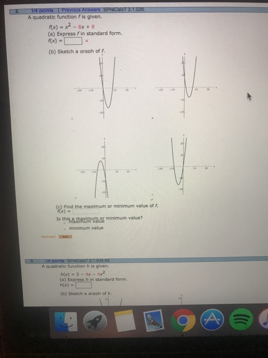 Solved A quadratic function fis given. f(x) = x2-8x+8 (a) | Chegg.com