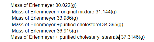 Solved Mass of original cholesterol/cholesteryl stearate | Chegg.com