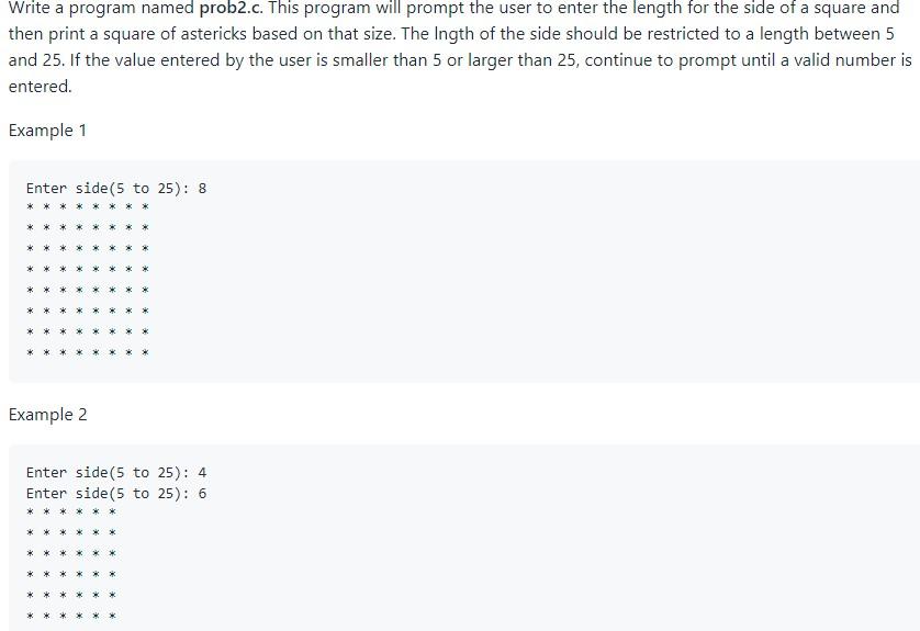 Solved Write a program named prob2.c. This program will | Chegg.com