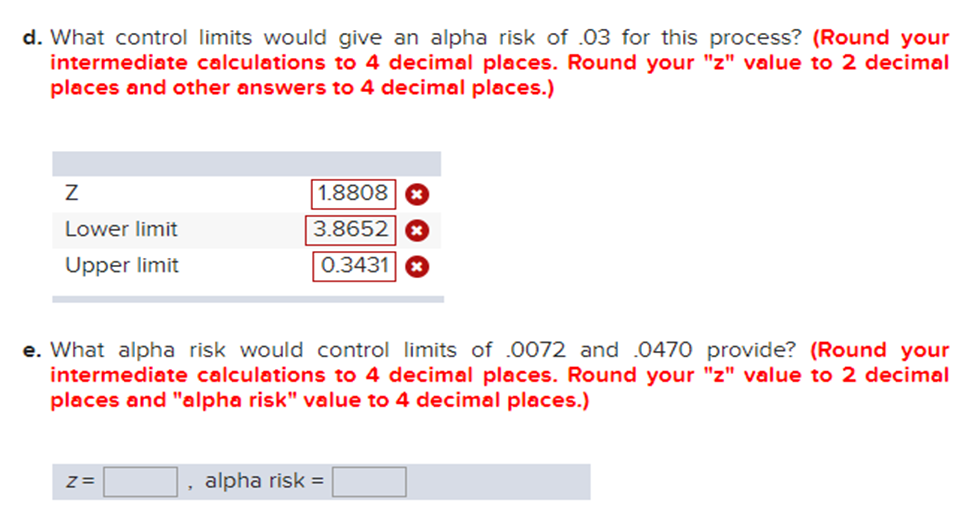 d. What control limits would give an alpha risk of | Chegg.com