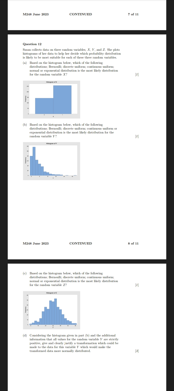 Question 12 Susan collects data on three random | Chegg.com