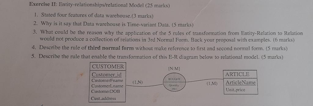 Solved Exercise II: Entity-relationships/relational Model | Chegg.com