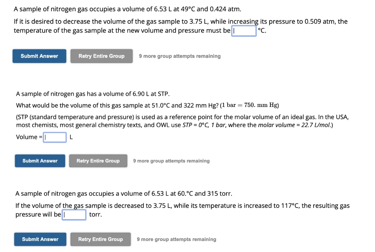 Solved A sample of nitrogen gas occupies a volume of 6.53 L | Chegg.com