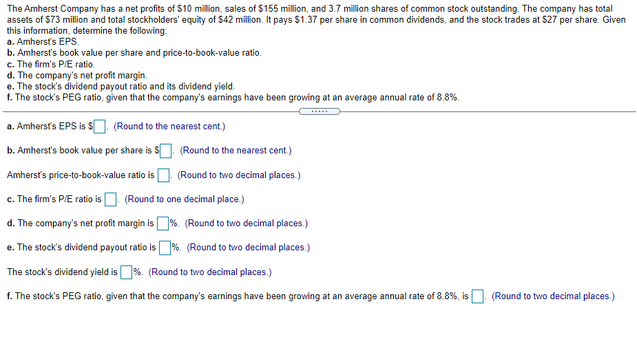 Solved The Amherst Company has a net profits of $10 million, | Chegg.com