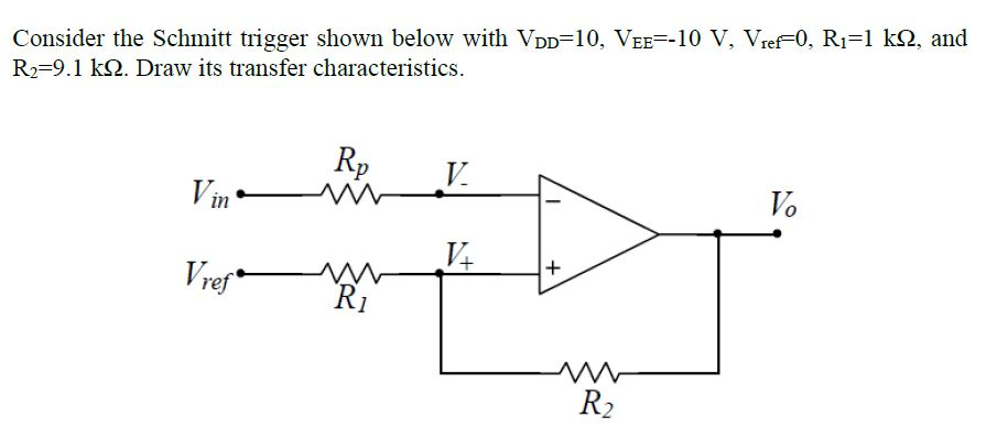 Solved Consider the Schmitt trigger shown below with VDD=10, | Chegg.com