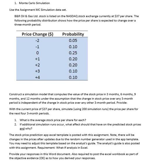 1 Monte Carlo Simulation Use The Assignment Mc 