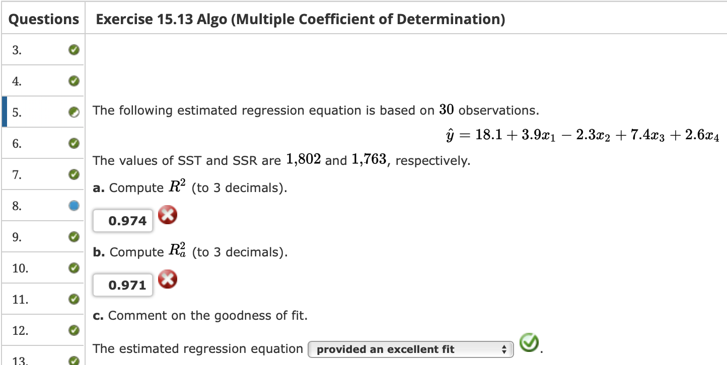 Solved Questions Exercise 15.13 Algo (Multiple Coefficient | Chegg.com