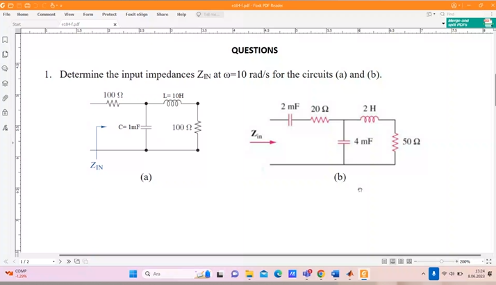 QUESTIONS Determine the input impedances ZN at | Chegg.com
