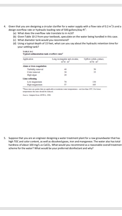 Solved Given that you are designing a circular clarifier for | Chegg.com