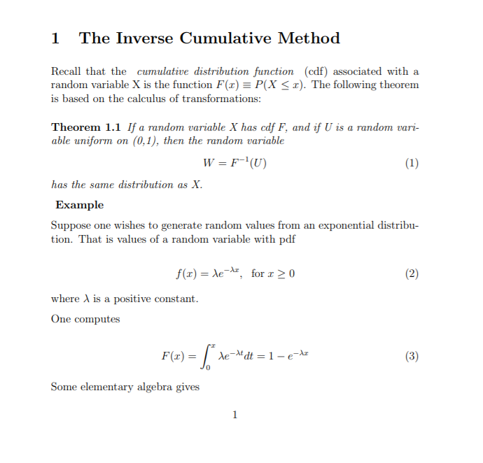 Solved 1 The Inverse Cumulative Method Recall that the | Chegg.com