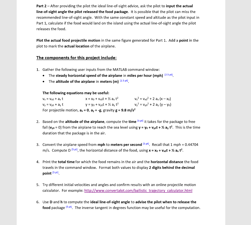 Write a MATLAB program to help the airplane pilot to | Chegg.com