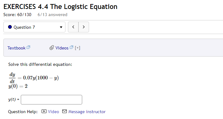 Solved EXERCISES 4.4 The Logistic Equation Score: 60/1306/13 | Chegg.com