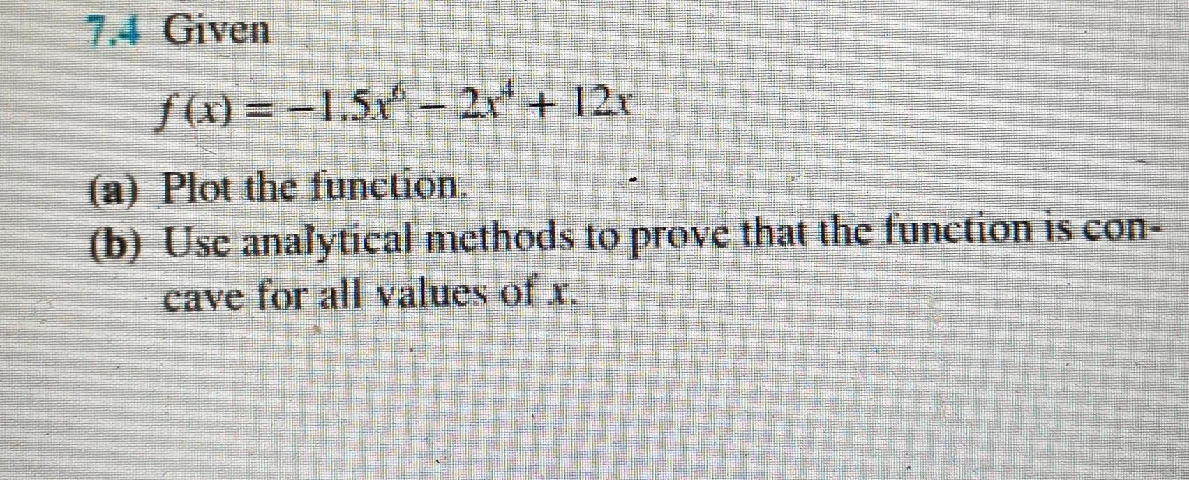 Solved 7.4 Given f(x)=−1.5x6−2x4+12x (a) Plot the function. | Chegg.com