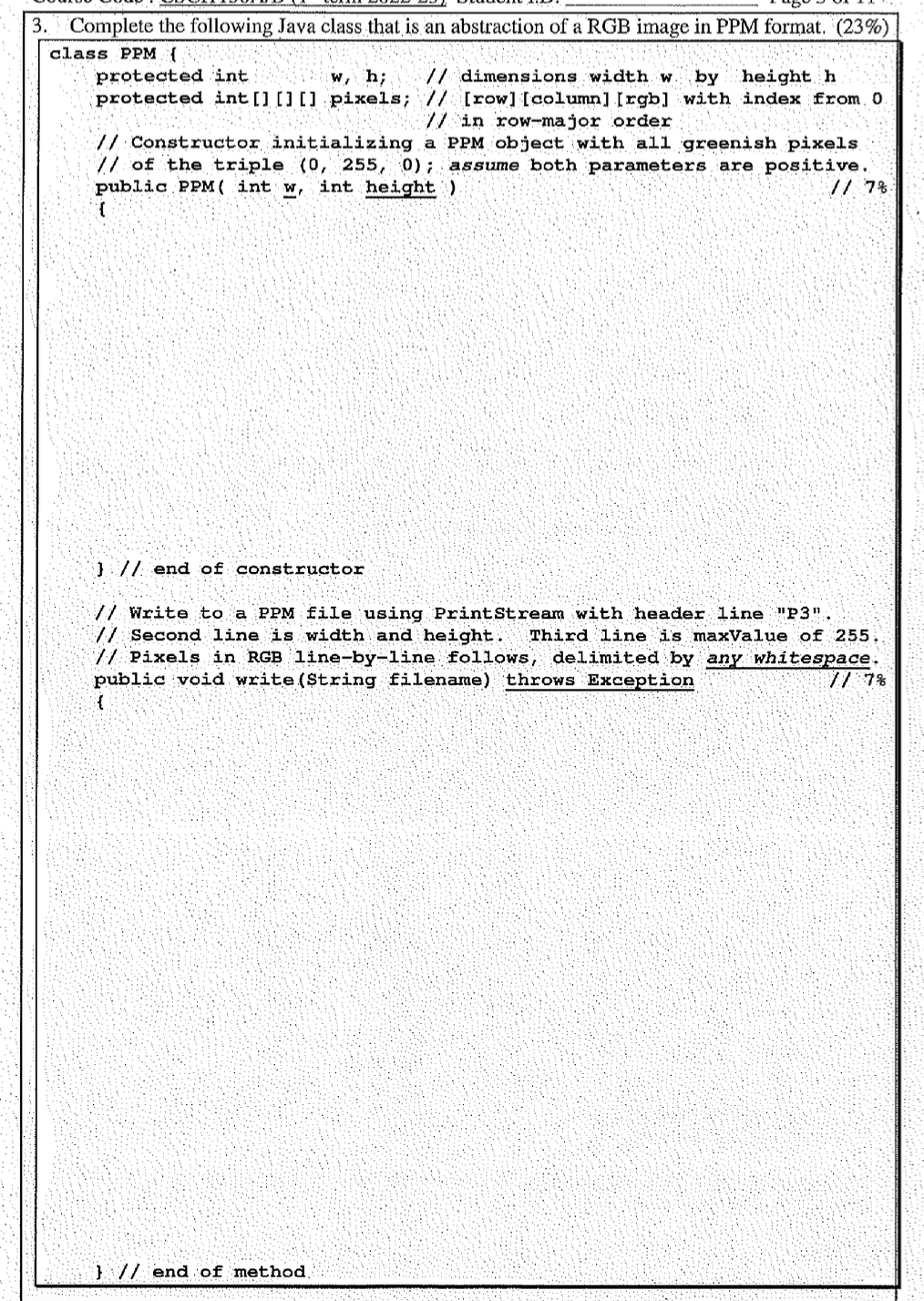 Solved class PPM I protected int w,h,// dimensions width w | Chegg.com