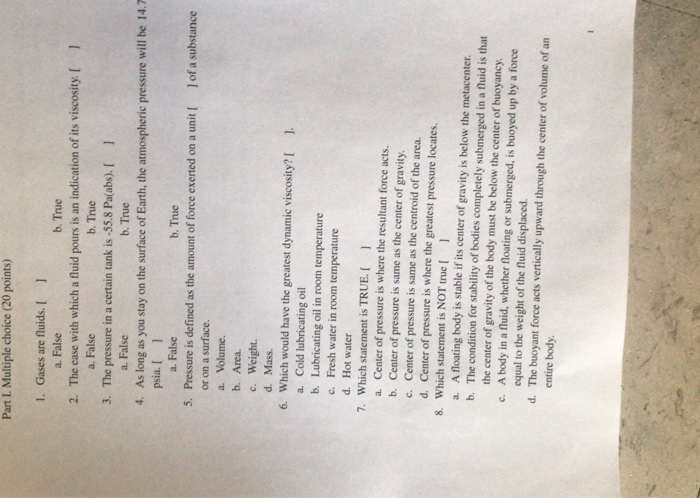 Solved Part I. Multiple choice (20 points) 1. Gases are | Chegg.com