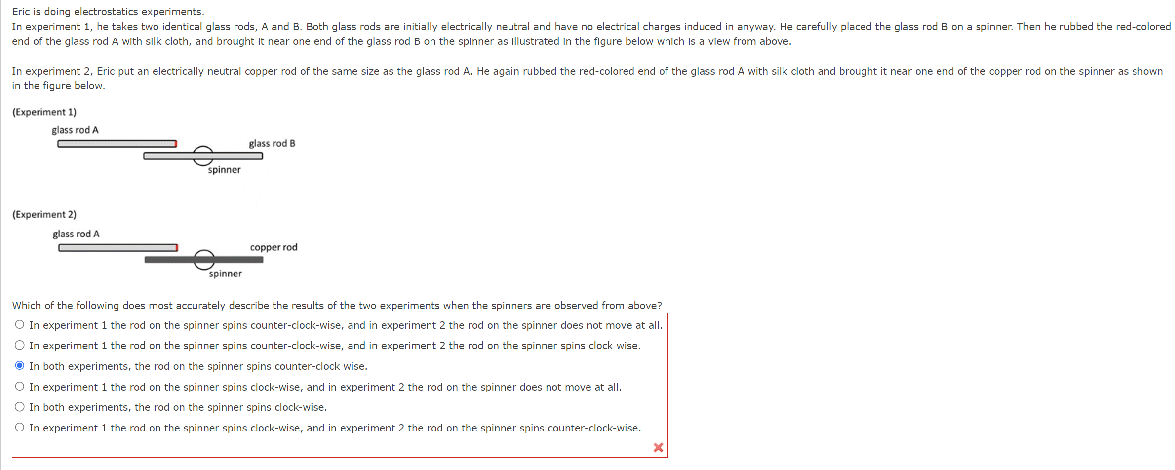 Solved Eric is doing electrostatics experiments.end of the | Chegg.com