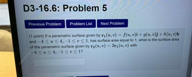Solved (1 point) If a parametric surface given by r1 (u, v) | Chegg.com