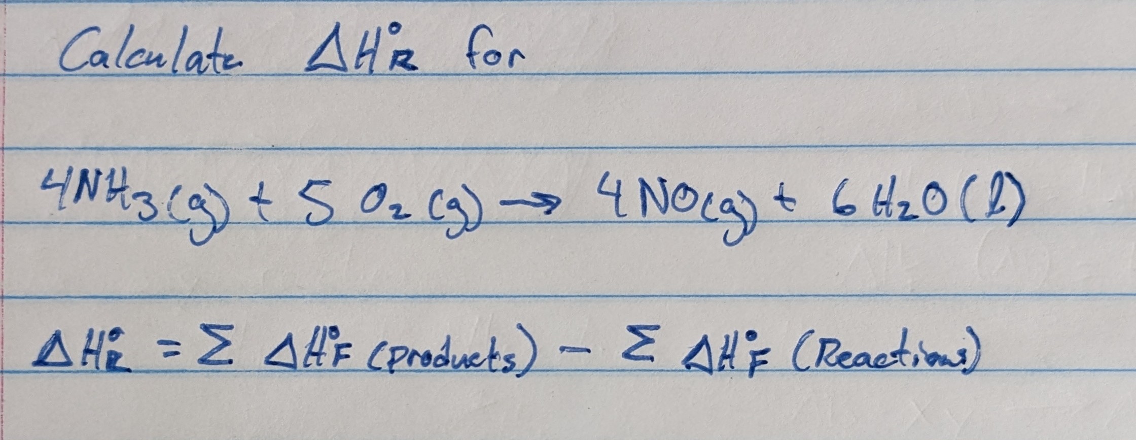 Solved Calculate HR∘ for 4NH3( g)+5O2(g)→4NO(g)+6H2O(l) | Chegg.com