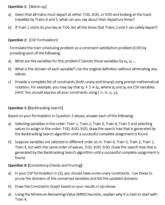 Solved Trains Scheduling Problem The tracks in the following | Chegg.com